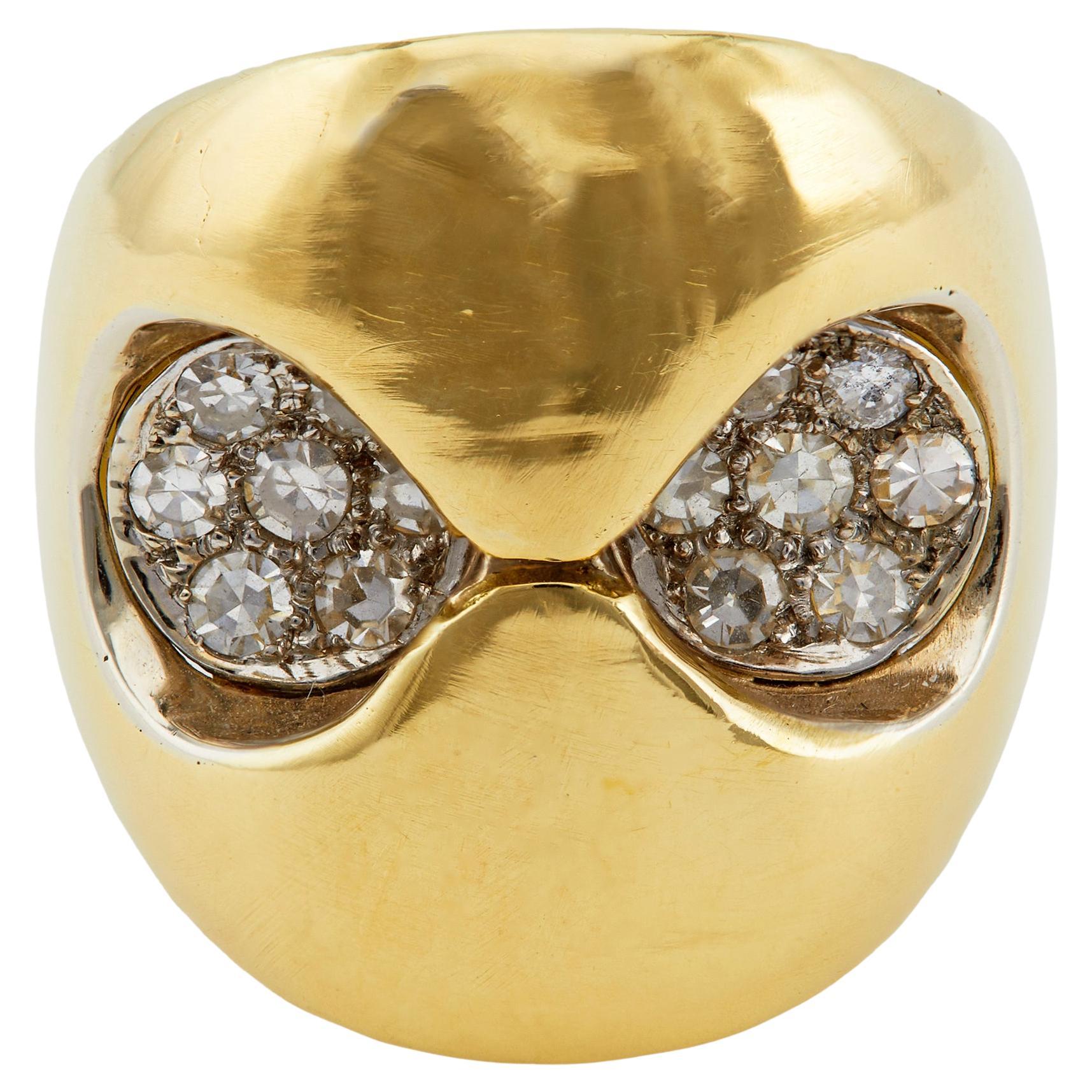 Vintage Italian Diamond 18k Yellow Gold Cocktail Ring For Sale at 1stDibs