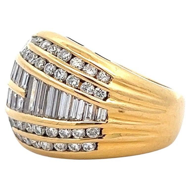 Vintage Italian Diamond 18k Yellow Gold Dome Ring For Sale at 1stDibs