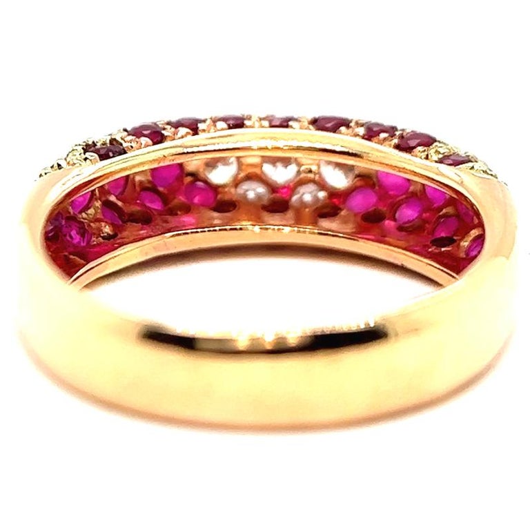 Vintage Italian Diamond Ruby 18 Karat Yellow Gold Ring For Sale at 1stDibs