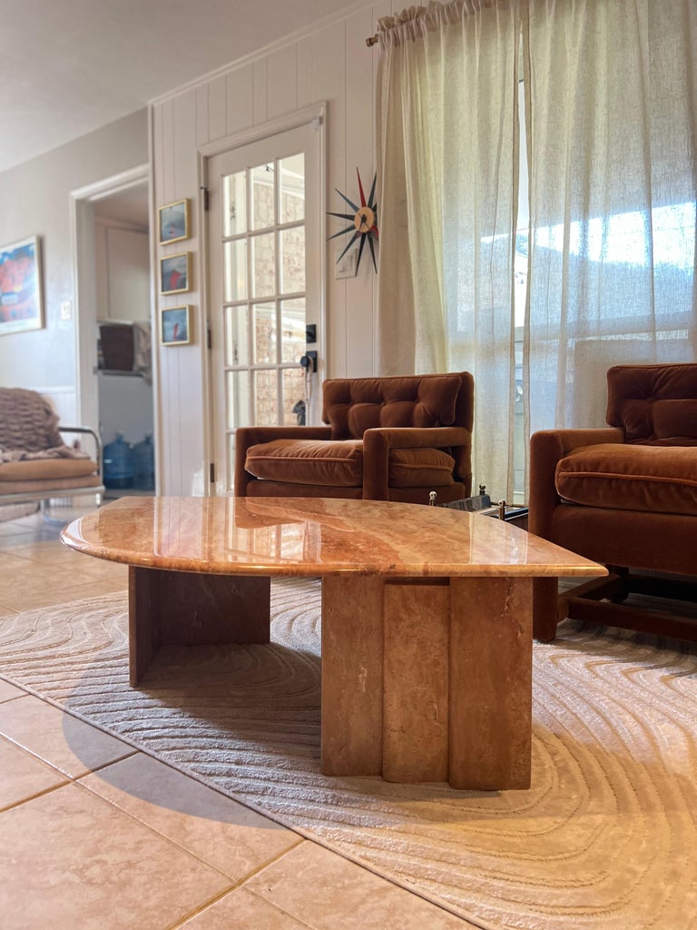 Vintage Italian Eye Shaped Pink Marble Coffee Table Attributed to Roche ...