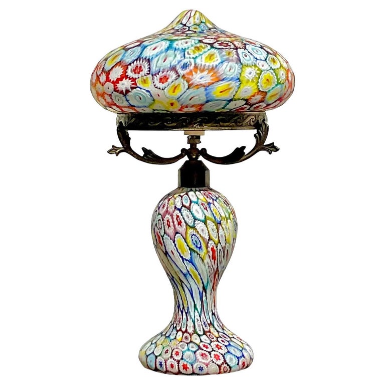 Vintage Italian Fratelli Toso Millefiore Murano Mushroom Lamp For Sale ...
