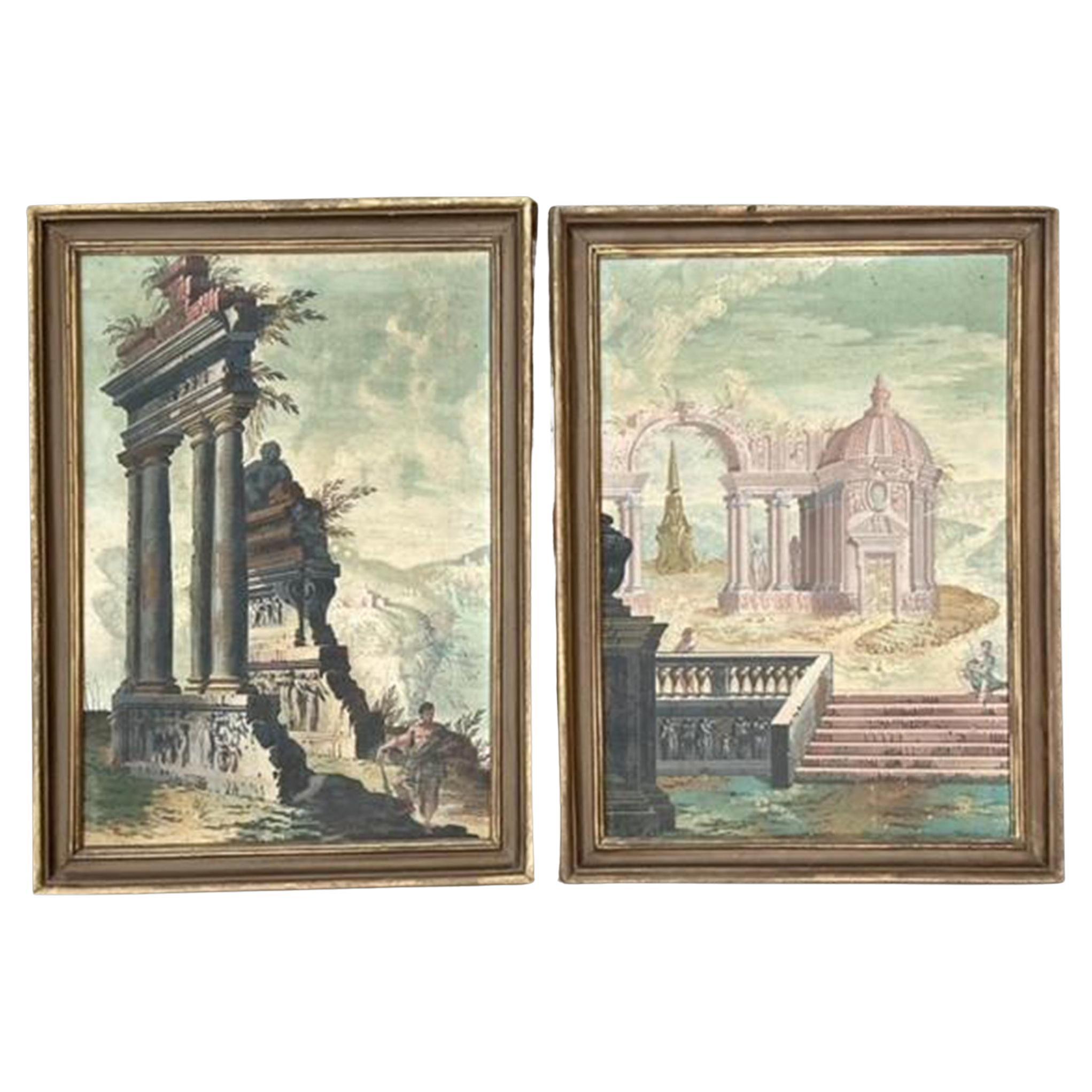 Vintage Italian Gentilini Antichita Temple Ruins Original Oil Paintings ...