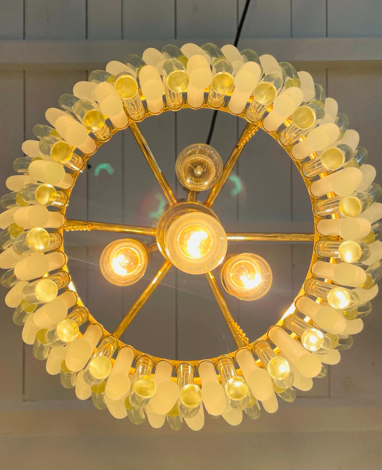 Vintage Italian Glass and Brass Chandelier, 1970s For Sale at 1stDibs