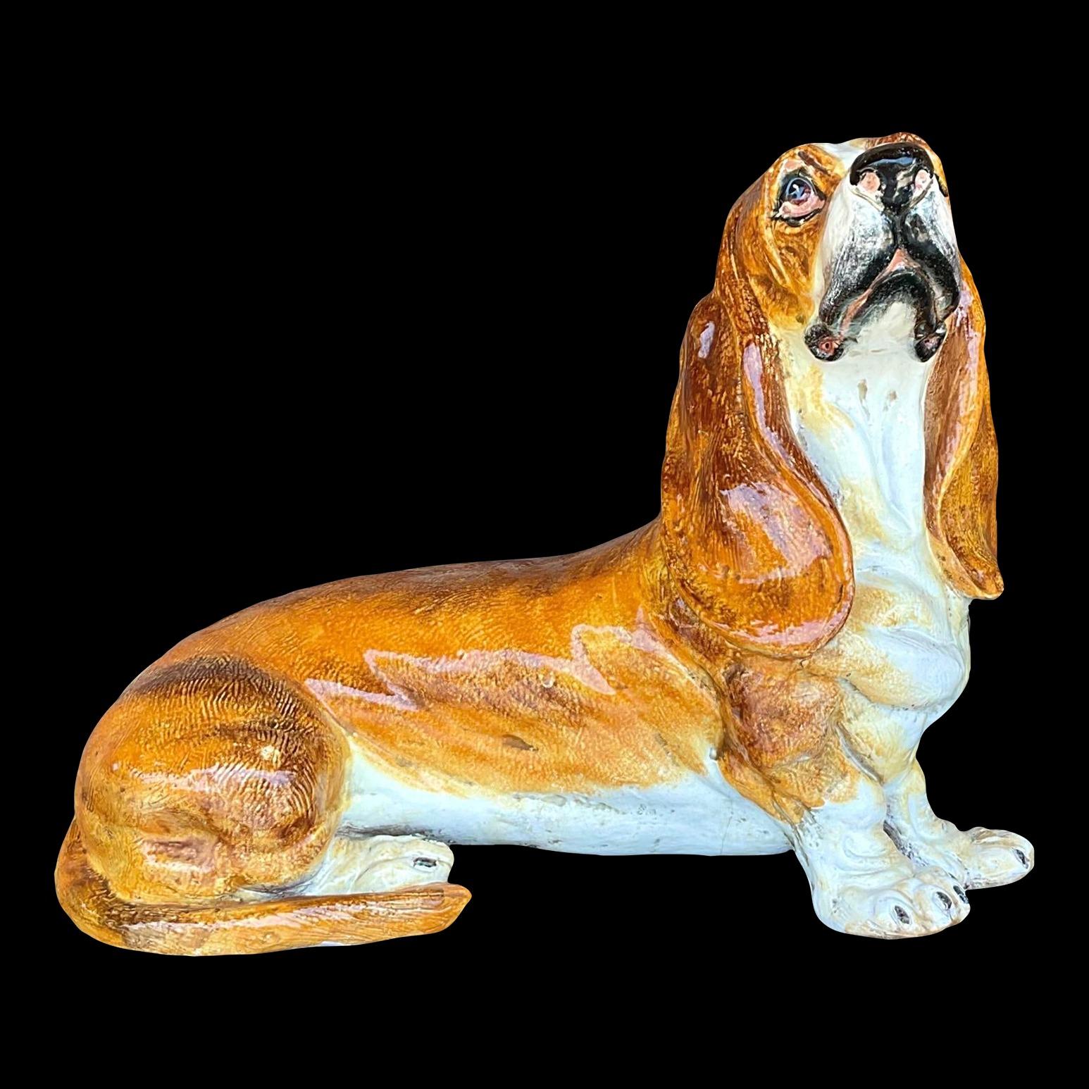 Vintage Italian Glazed Ceramic Basset Hound For Sale at 1stDibs