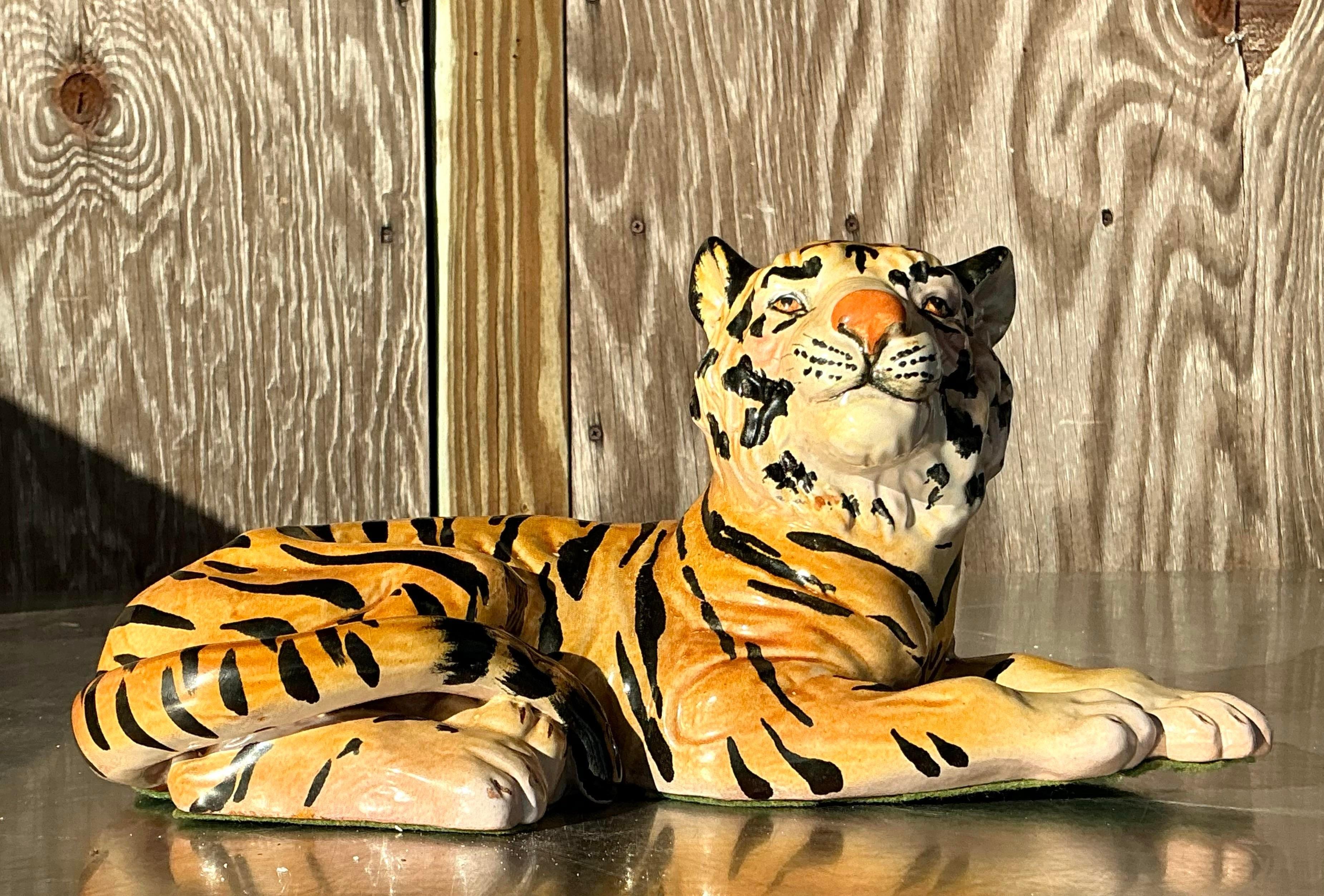 Vintage Italian Glazed Ceramic Tiger For Sale at 1stDibs