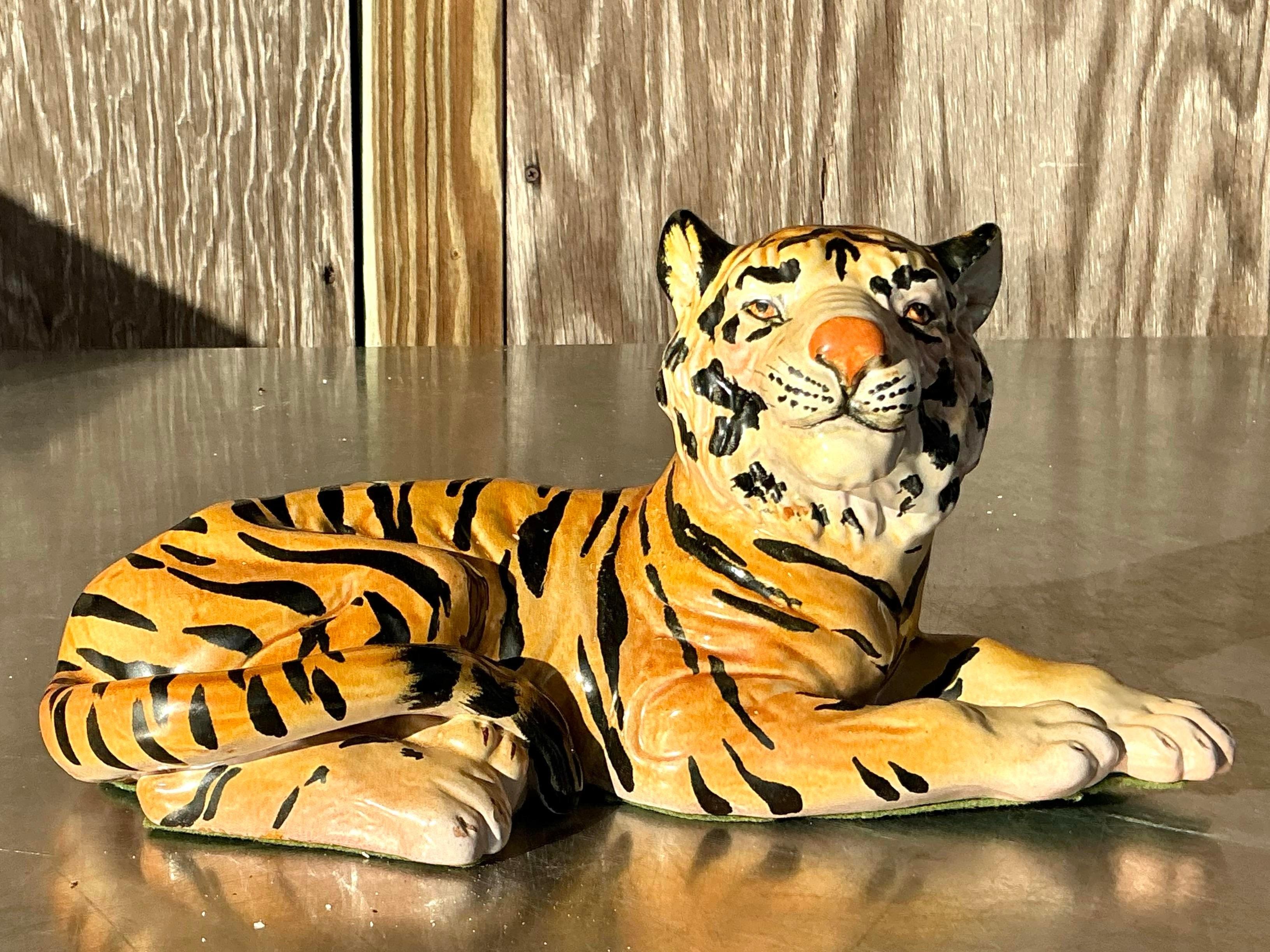 Vintage Italian Glazed Ceramic Tiger For Sale at 1stDibs