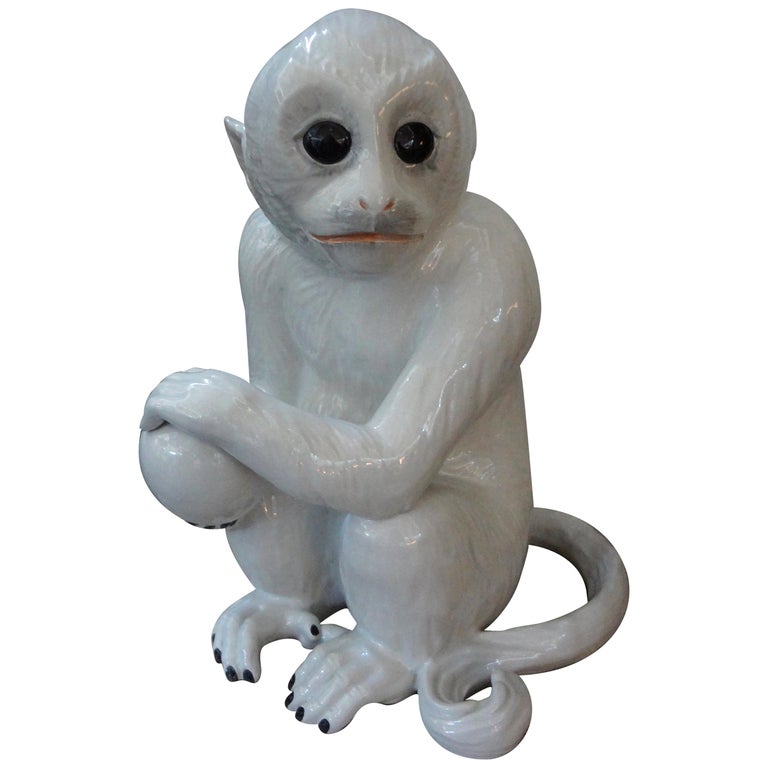 Vintage Italian Glazed Pottery Monkey Sculpture For Sale at 1stdibs