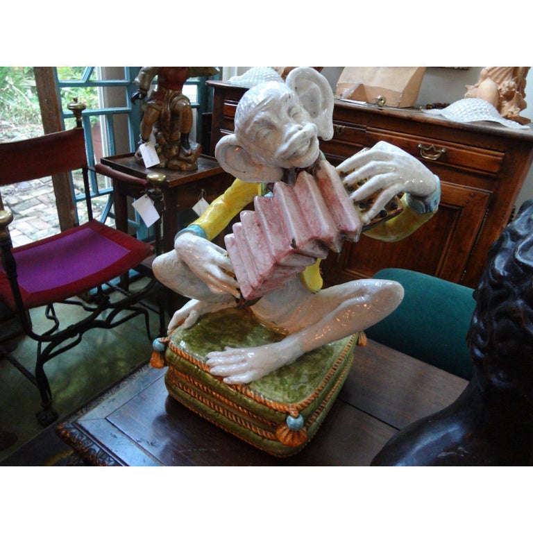 Vintage Italian Glazed Terracotta Monkey Figure For Sale at 1stDibs