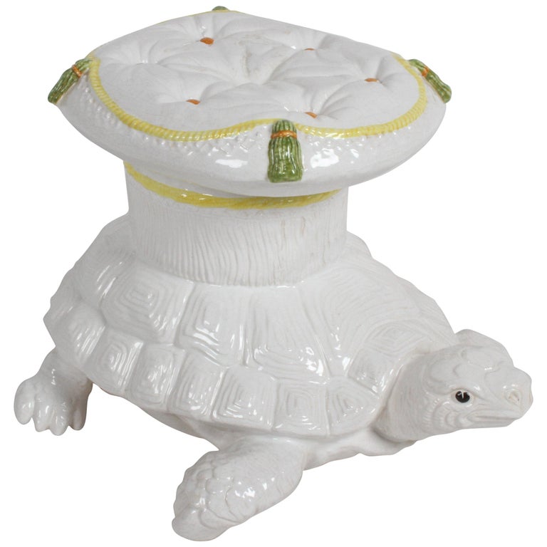 Vintage Italian Glazed Terracotta Turtle Garden Seat, Stool or Cocktail ...