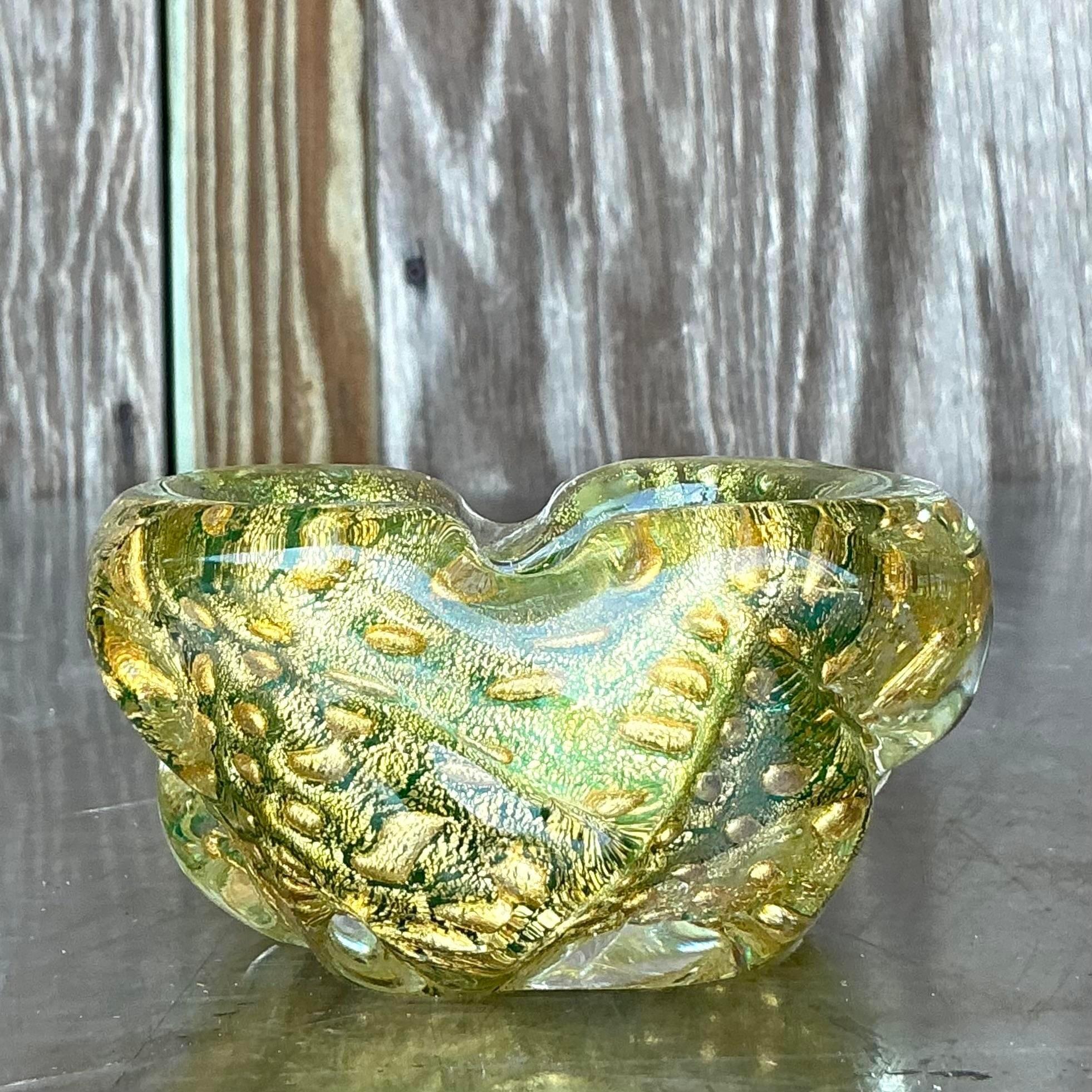 Vintage Italian Gold Dust Glass Bowl After Murano For Sale at 1stDibs