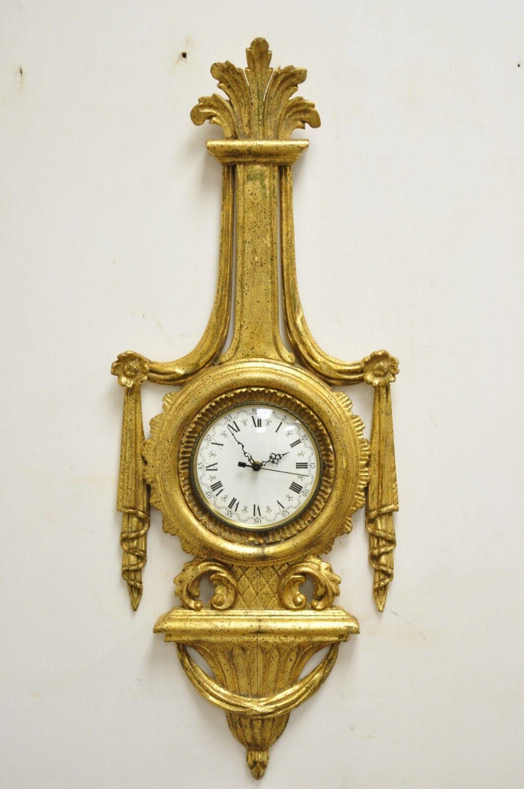 Vintage Italian Gold Gilt Draped Carved Wood Regency Style Wall Clock ...