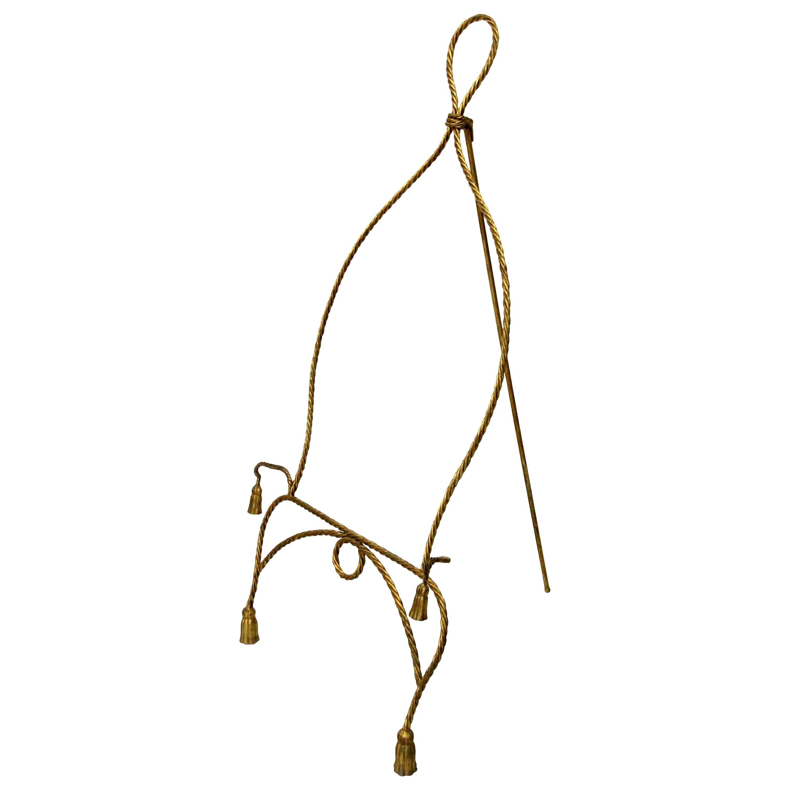 Vintage Italian Gold Gilt Metal Rope and Tassel Easel For Sale at 1stDibs