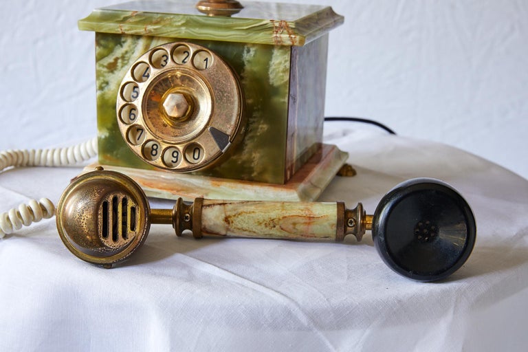 Vintage Italian Green Onyx and Gilded Bronze Telephone at 1stDibs