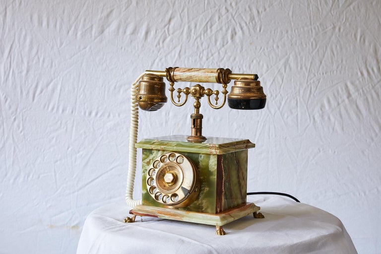 Vintage Italian Green Onyx and Gilded Bronze Telephone at 1stDibs