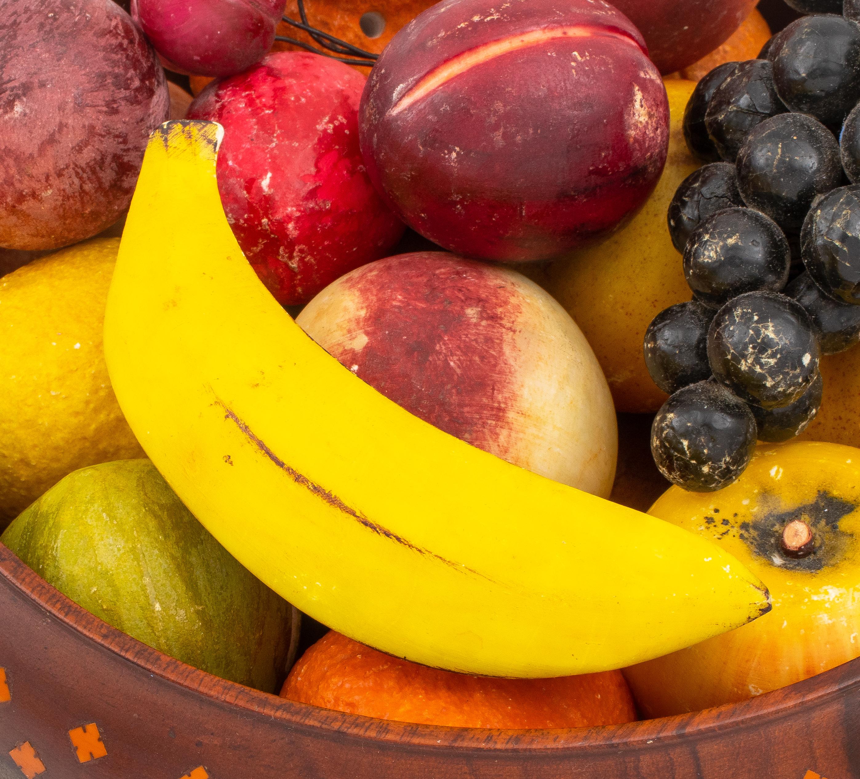 Vintage Italian Hand Painted Alabaster Stone Fruit and Wood Bowl For ...