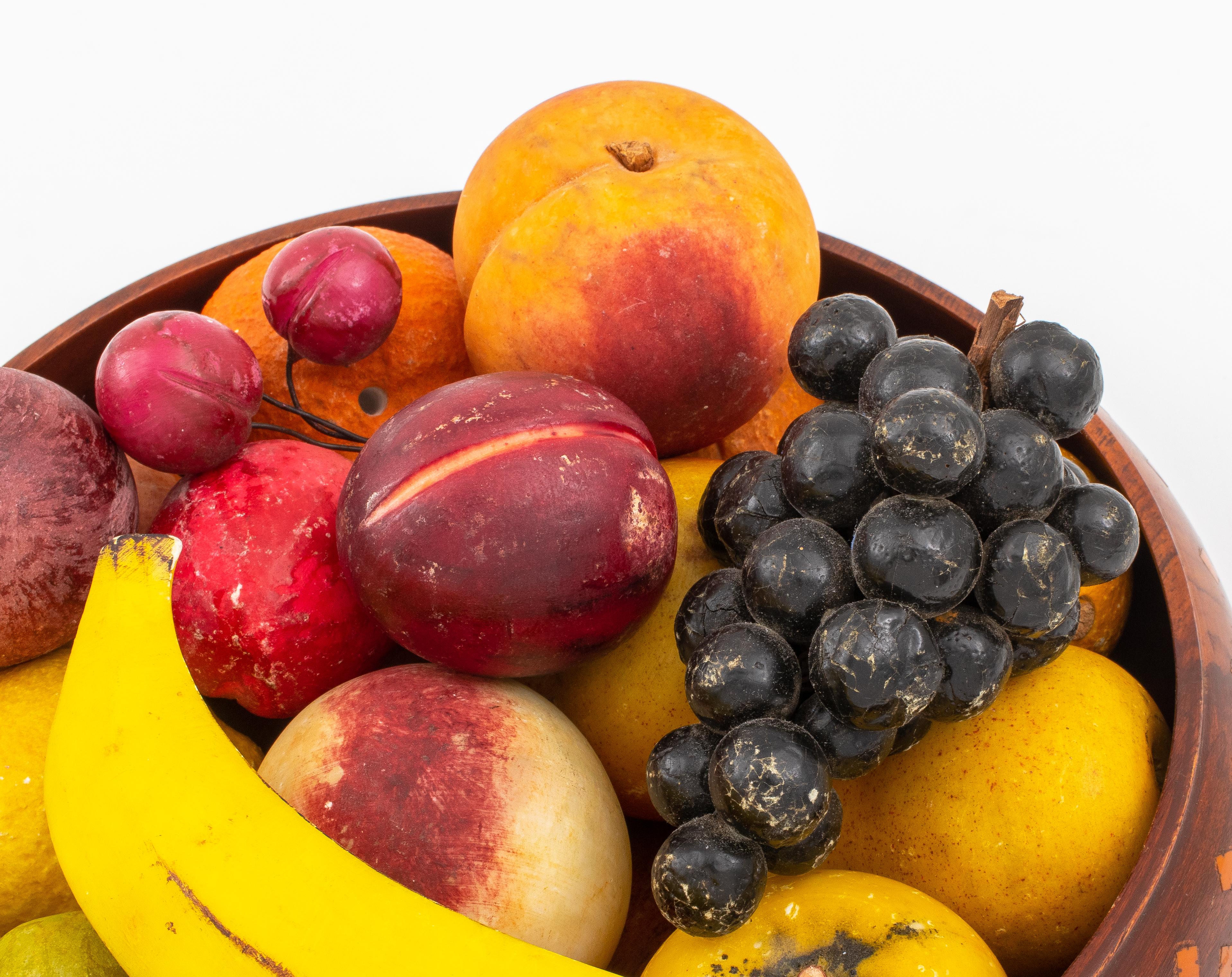 Vintage Italian Hand Painted Alabaster Stone Fruit and Wood Bowl For ...
