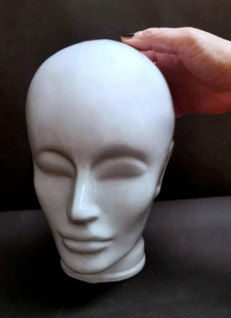 Vintage Italian Head in White Glazed Ceramic For Sale at 1stDibs