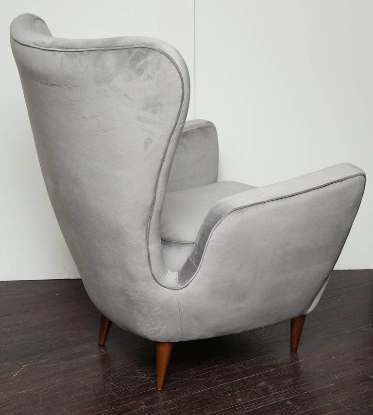Vintage Italian High Back Chairs in Silver Velvet For Sale at 1stDibs
