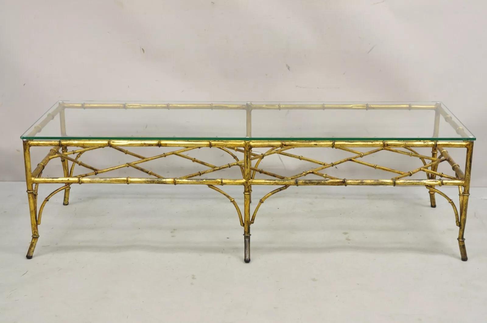 Vintage Italian Hollywood Regency Gold Gilt Iron Glass Faux Bamboo ...