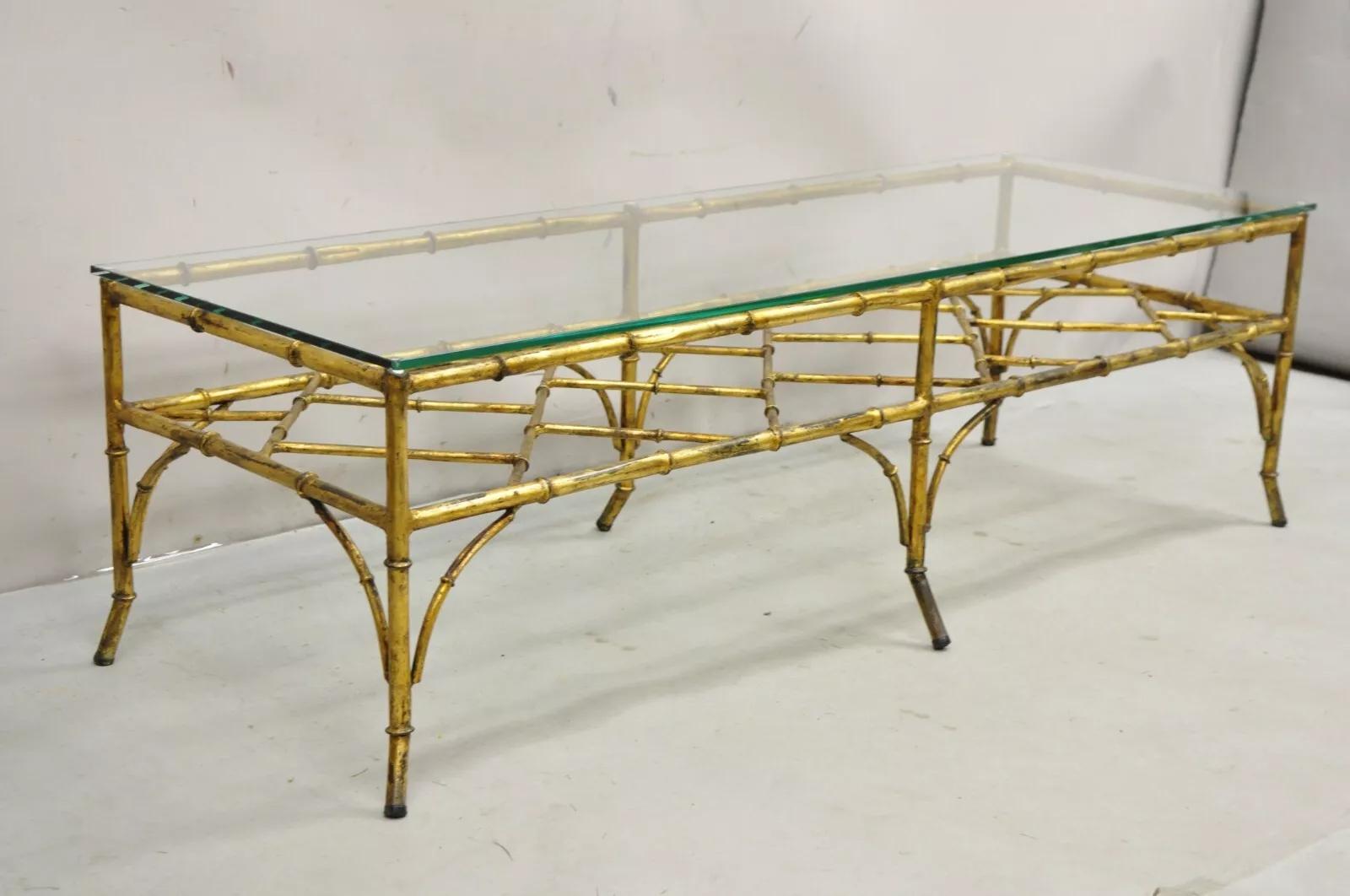Vintage Italian Hollywood Regency Gold Gilt Iron Glass Faux Bamboo ...