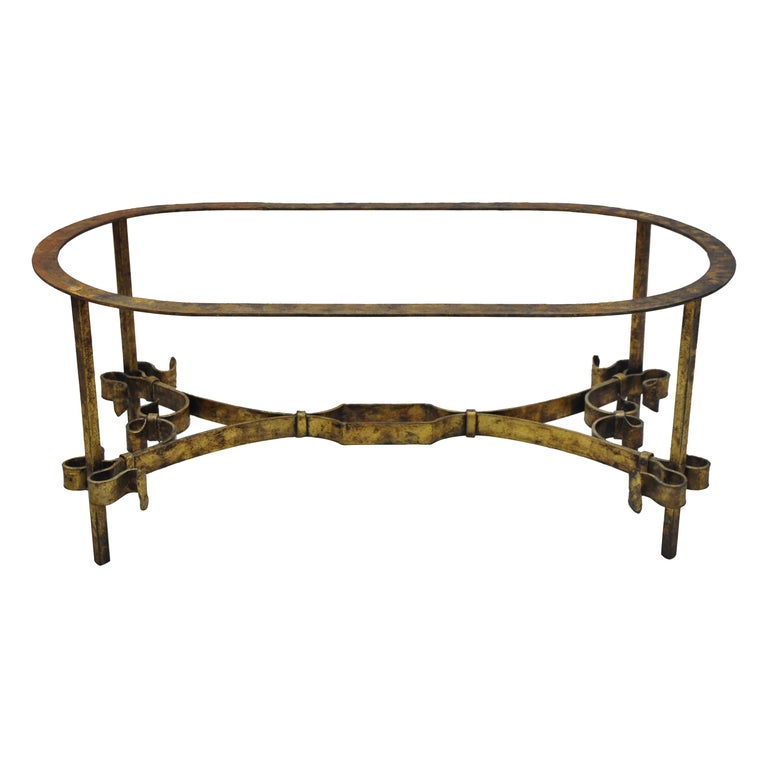 Vintage Italian Hollywood Regency Gold Gilt Iron Oval Coffee Table Base ...