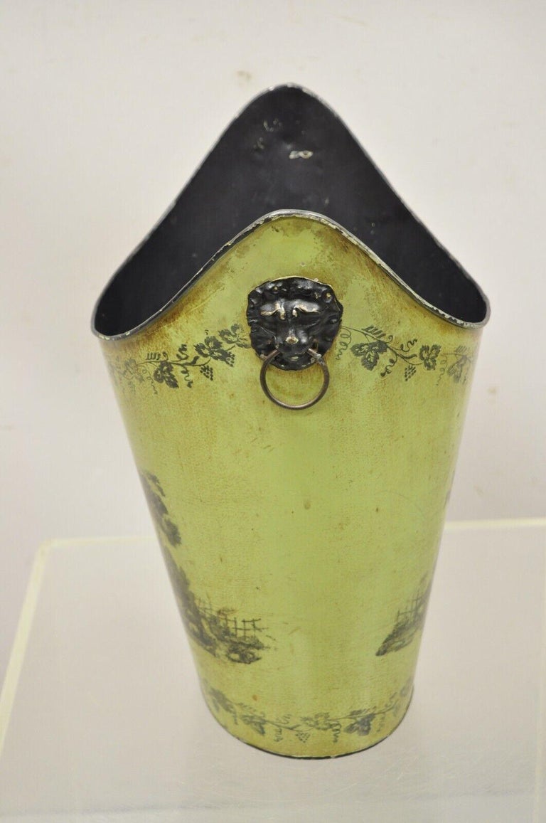 Vintage Italian Hollywood Regency Green Tole Metal Trash Can ...