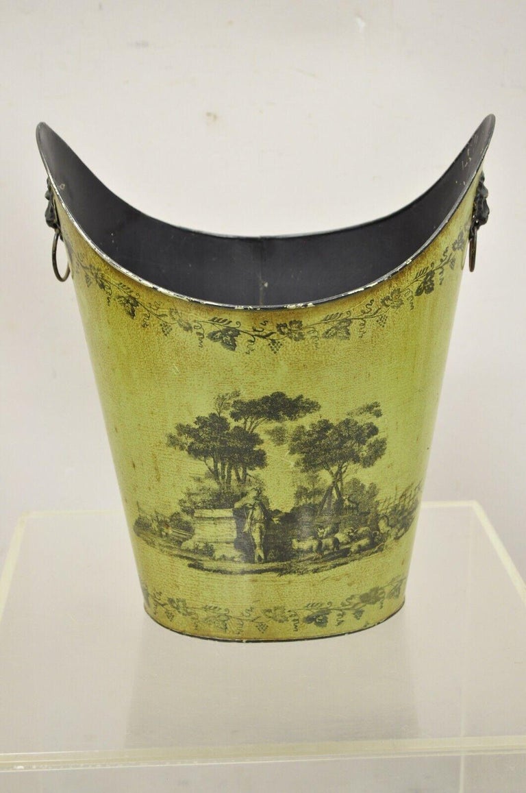 Vintage Italian Hollywood Regency Green Tole Metal Trash Can ...