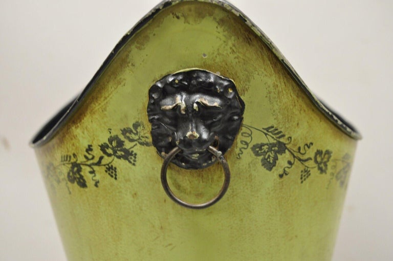 Vintage Italian Hollywood Regency Green Tole Metal Trash Can ...
