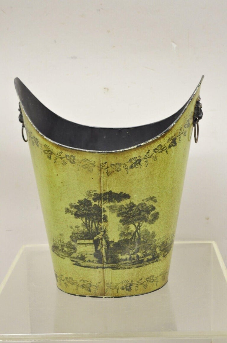 Vintage Italian Hollywood Regency Green Tole Metal Trash Can ...