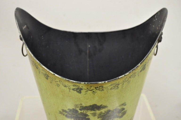 Vintage Italian Hollywood Regency Green Tole Metal Trash Can ...