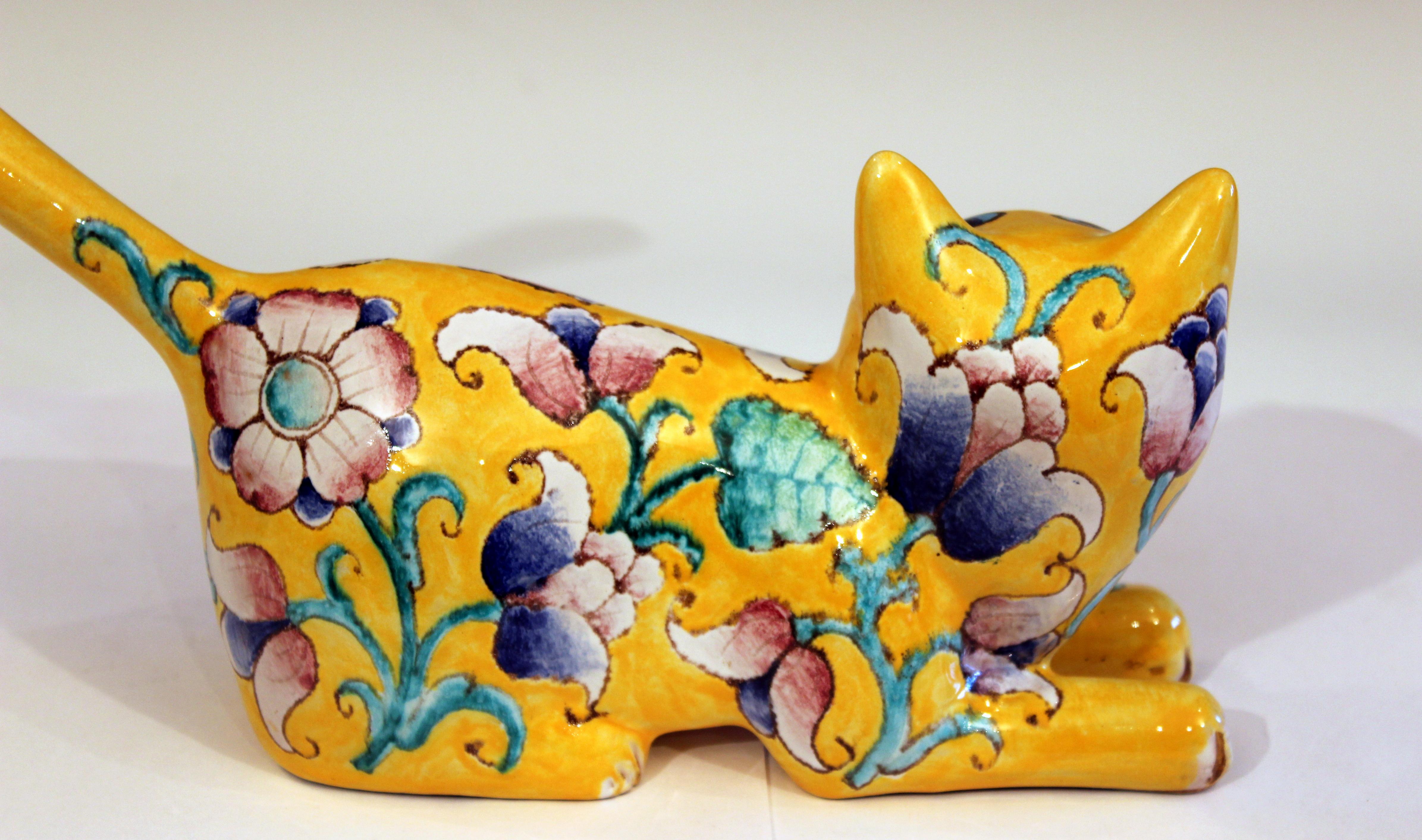 Vintage Italian Innocenti Pottery Atomic Yellow Glaze Cat Figure Raymor ...