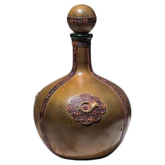 Vintage Italian Leather Wrapped Green Decanter With Musical Horn For ...