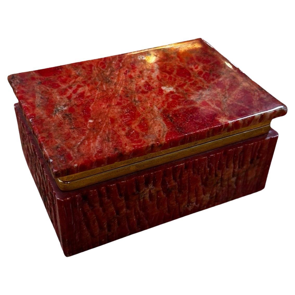 Vintage Italian Marble and Brass Decorative Box 1970s For Sale at 1stDibs