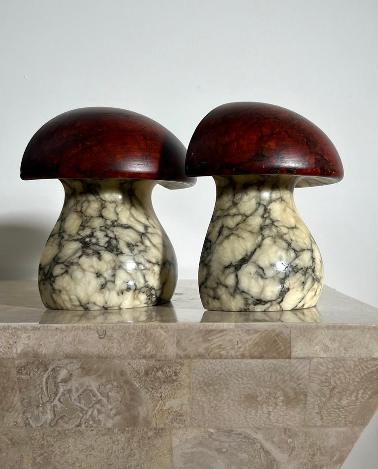 Muscaria Mushroom Bookends Pair - Travertine Off-White