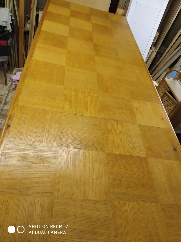 Vintage Italian Massive Oak Table Raised on Cross Legs For Sale at 1stDibs