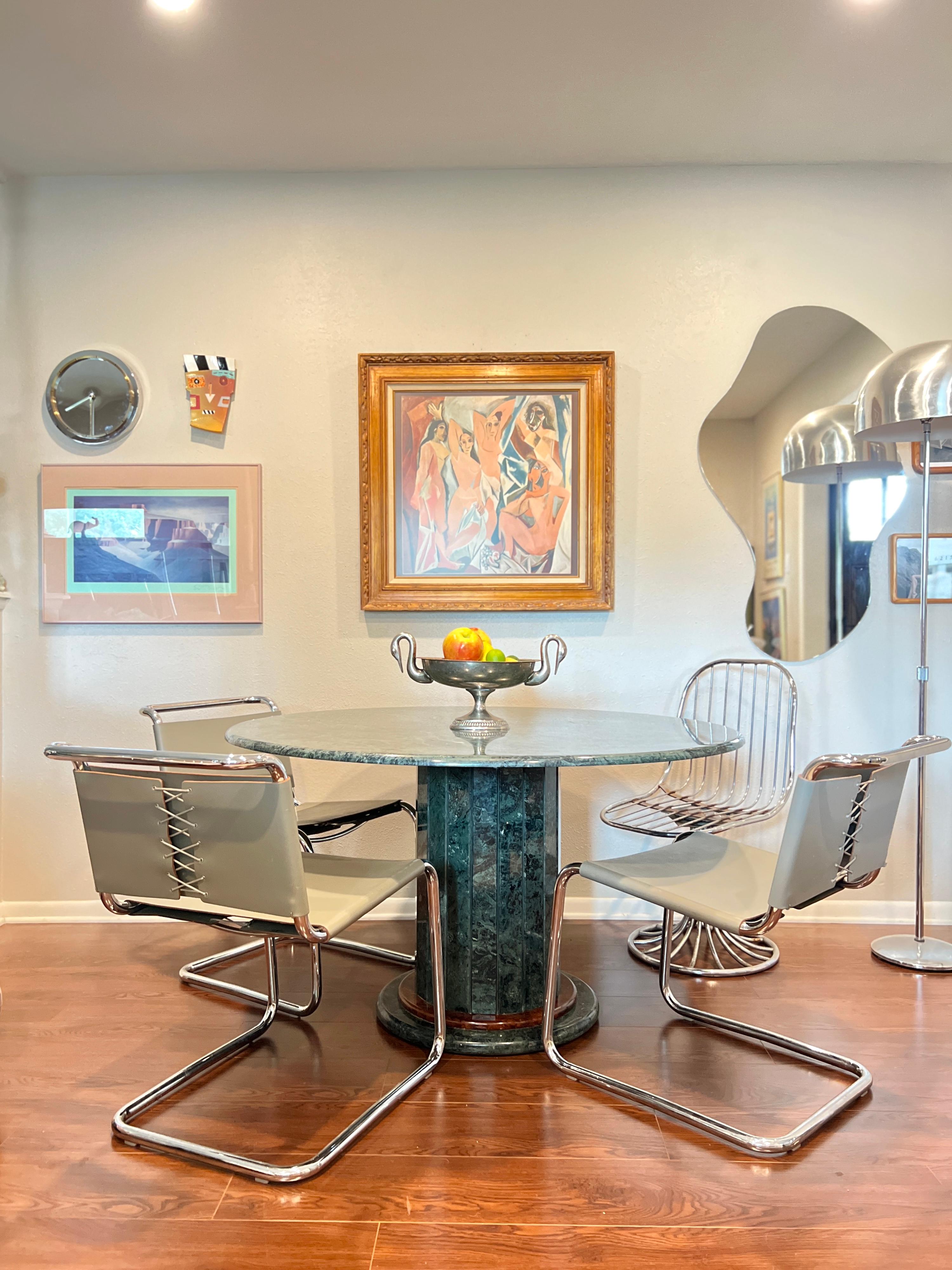 Vintage Italian Mcm Circular Green Marble Dining Table with a Panel ...