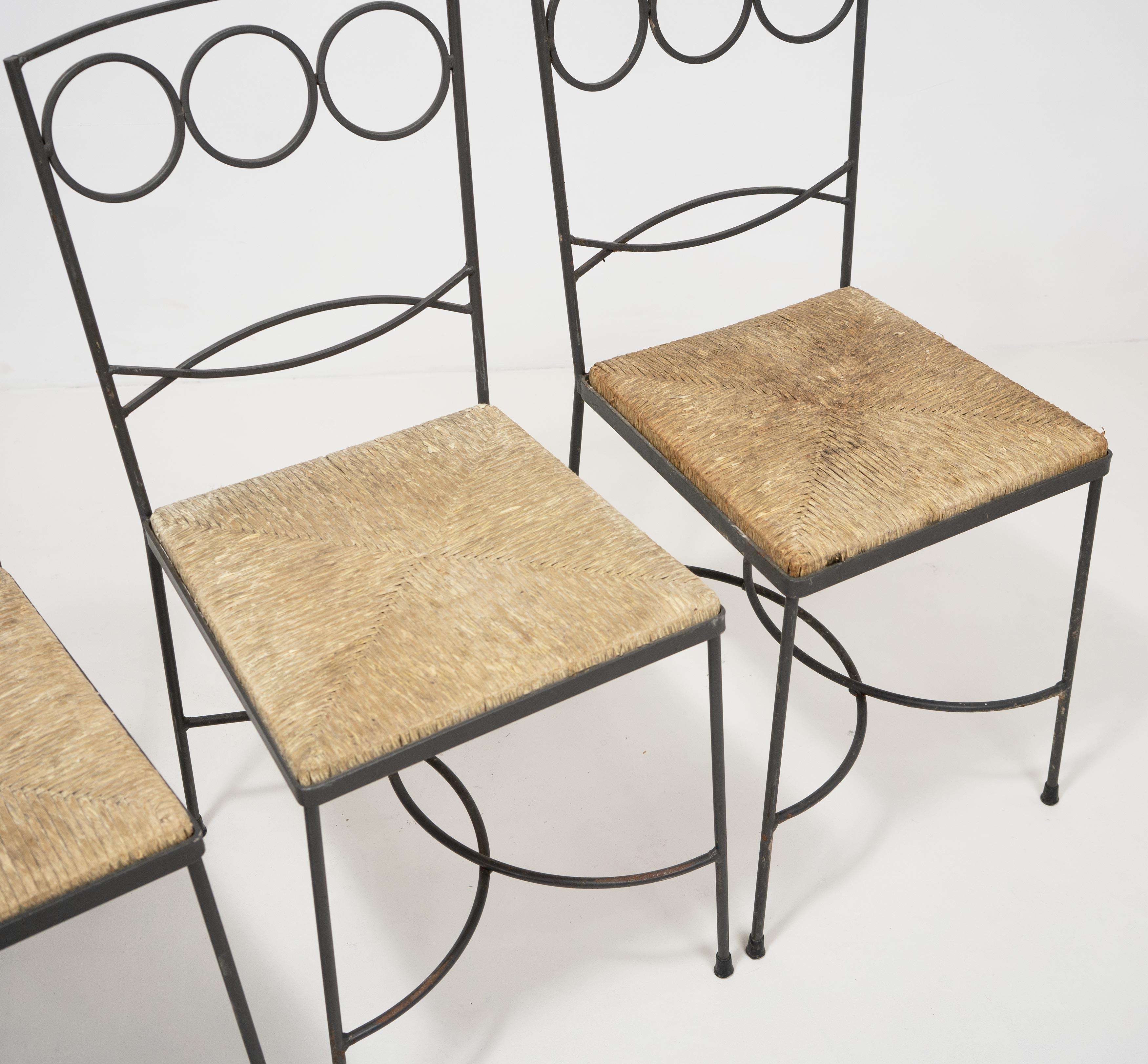 Vintage Italian Metal and Straw Bistro Chairs For Sale at 1stDibs