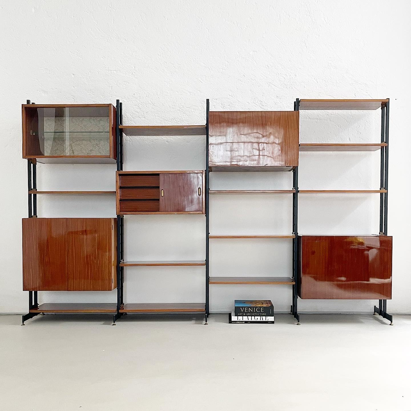 Vintage Italian Mid-Century Moder 1960s large modular bookcase, metal ...