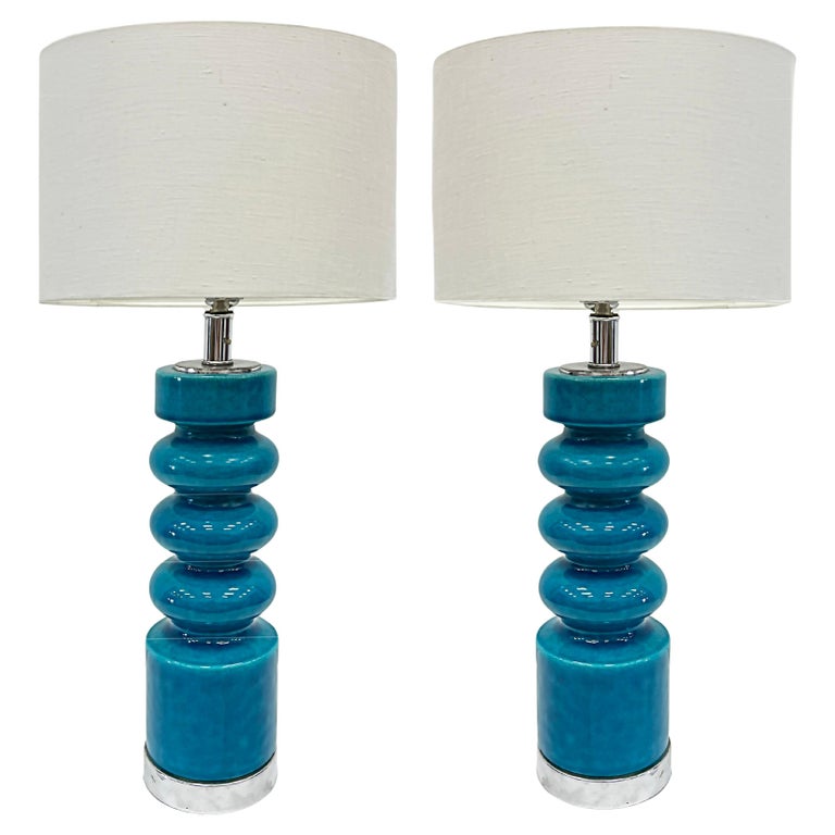 Vintage Italian Mid-Century Modern Ceramic Lamps, Chrome Trim For Sale ...