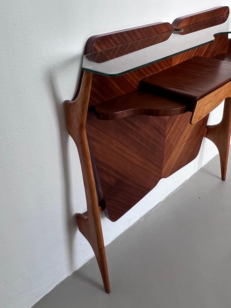 Vintage Italian Mid-Century Wood and Glass Console in the Style of Ico ...