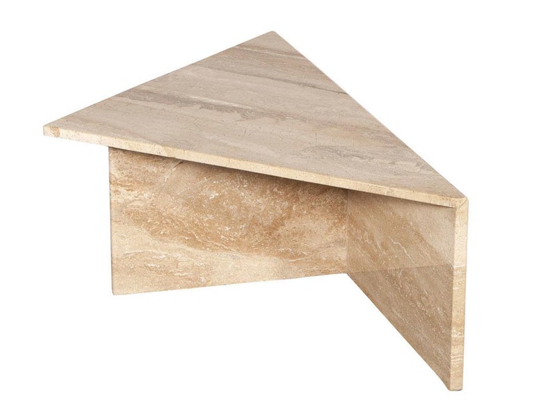 Vintage Italian Modern Travertine Triangular Corner End Cocktail Table ...