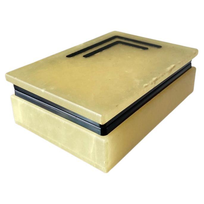 Vintage Italian Hand-Carved Alabaster Box with Brass Trim For Sale at ...