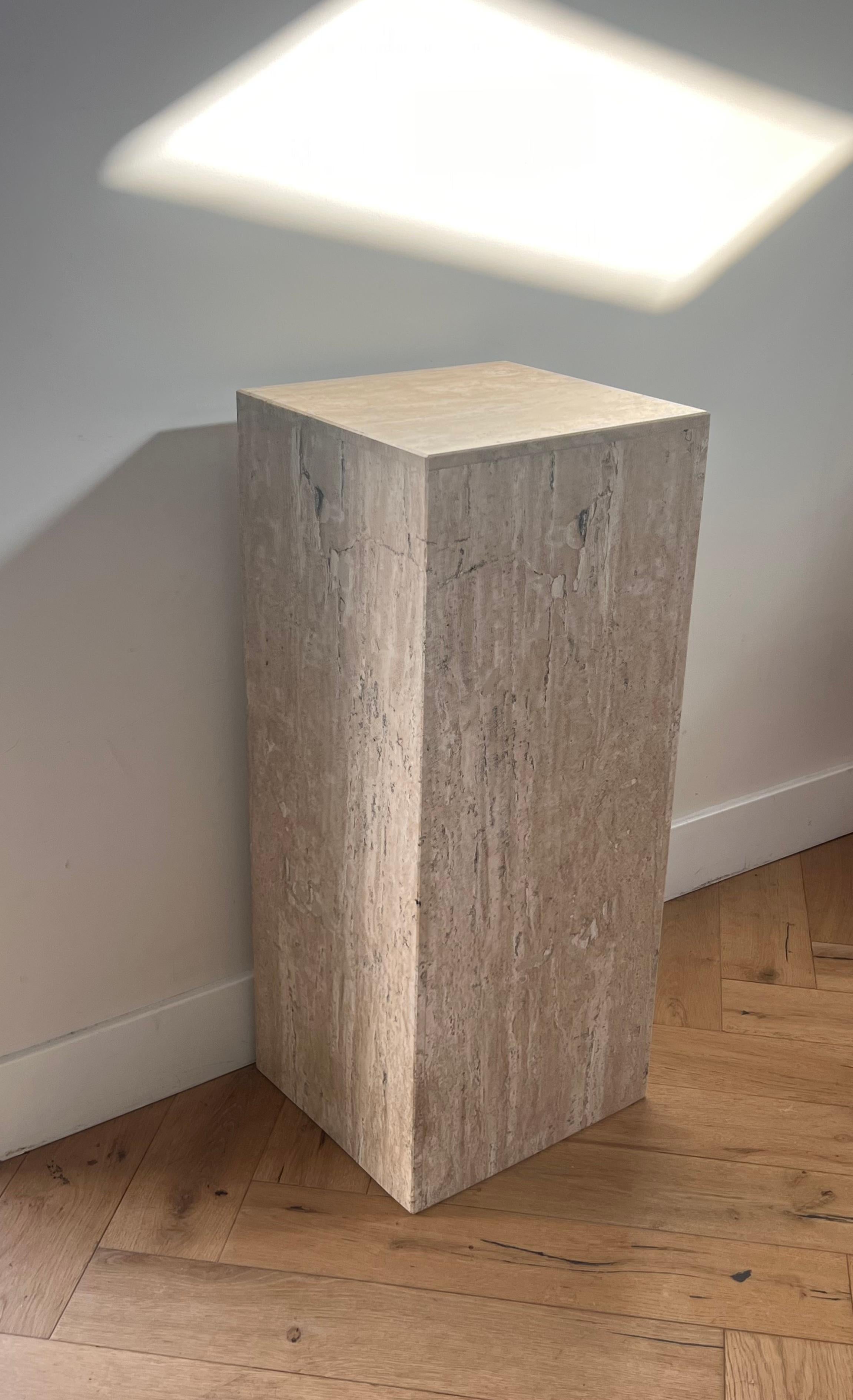 Vintage Italian Modernist Travertine Pedestal, Early 1970s For Sale at ...