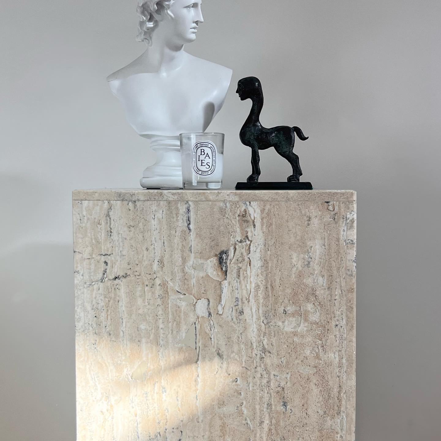 Vintage Italian Modernist Travertine Pedestal, Early 1970s For Sale at ...