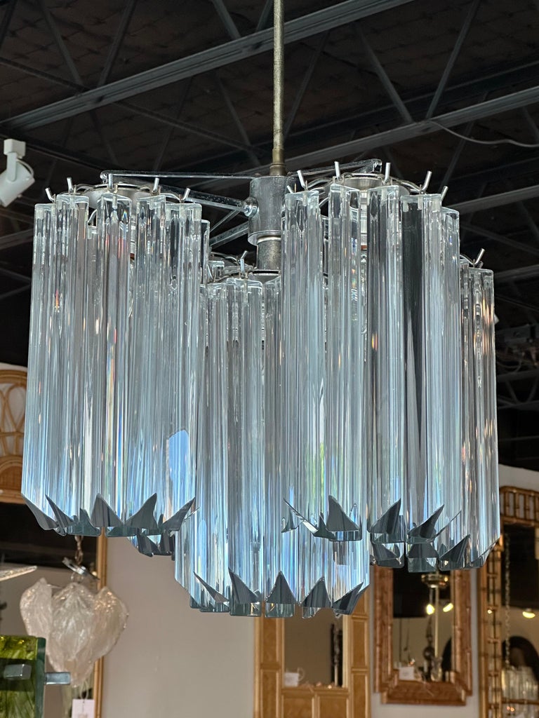 Vintage Italian Murano Camer Blown Glass 5 Lights Chrome Chandelier For ...