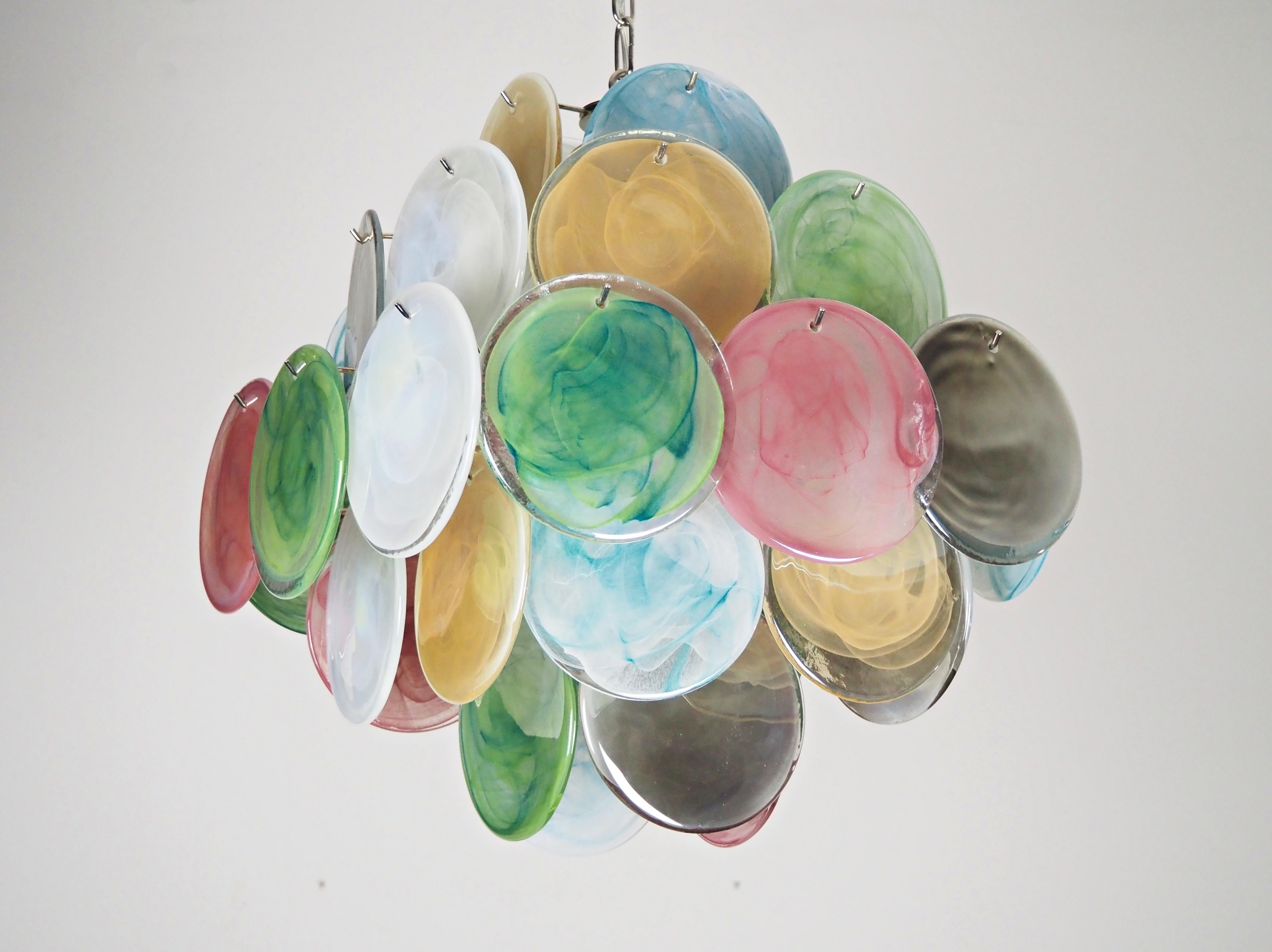Vintage Italian Murano chandelier - 36 alabaster multicolored disks For ...