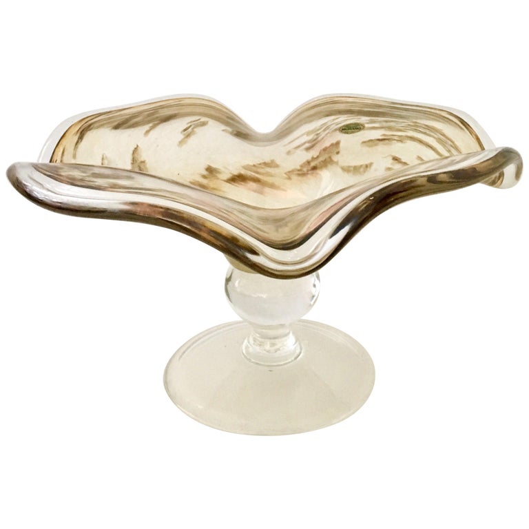 Vintage Italian Murano Glass and Copper Inclusion Footed Center Bowl ...