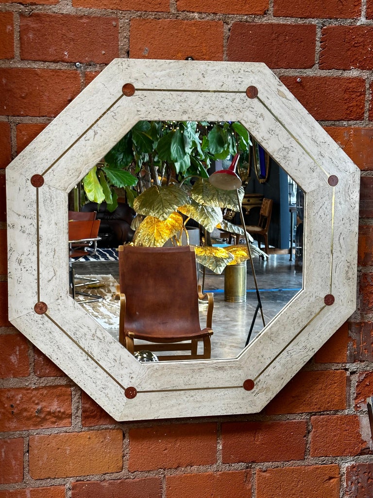Vintage Italian Octagonal Travertine Wall Mirror, 1980s For Sale at 1stDibs