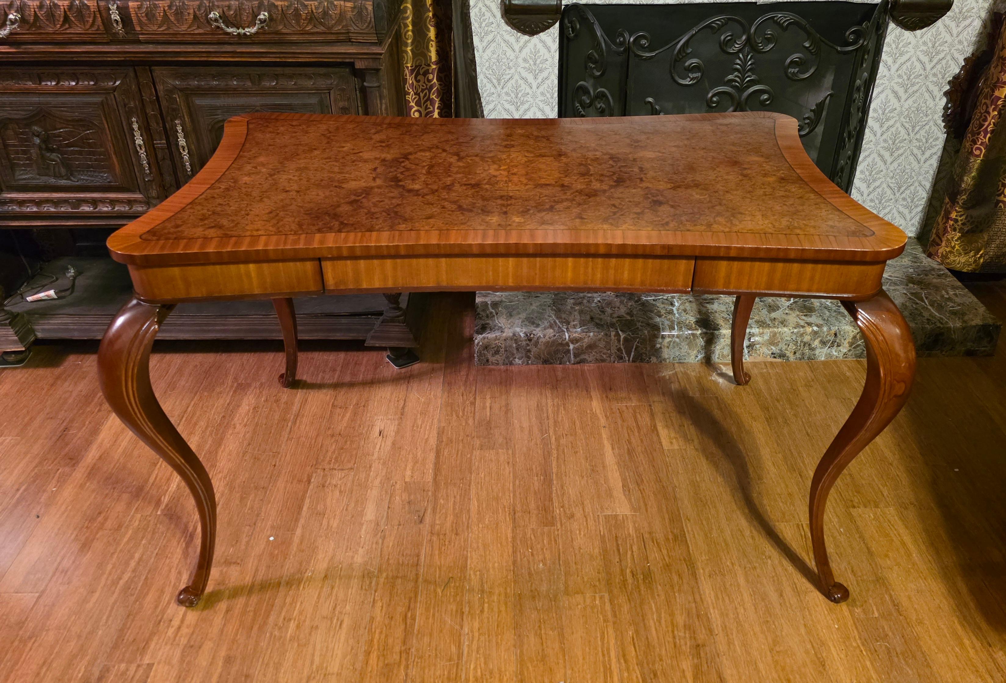 Vintage Italian Olive Burl Writing Desk with Cabriole Legs, 1950 For ...