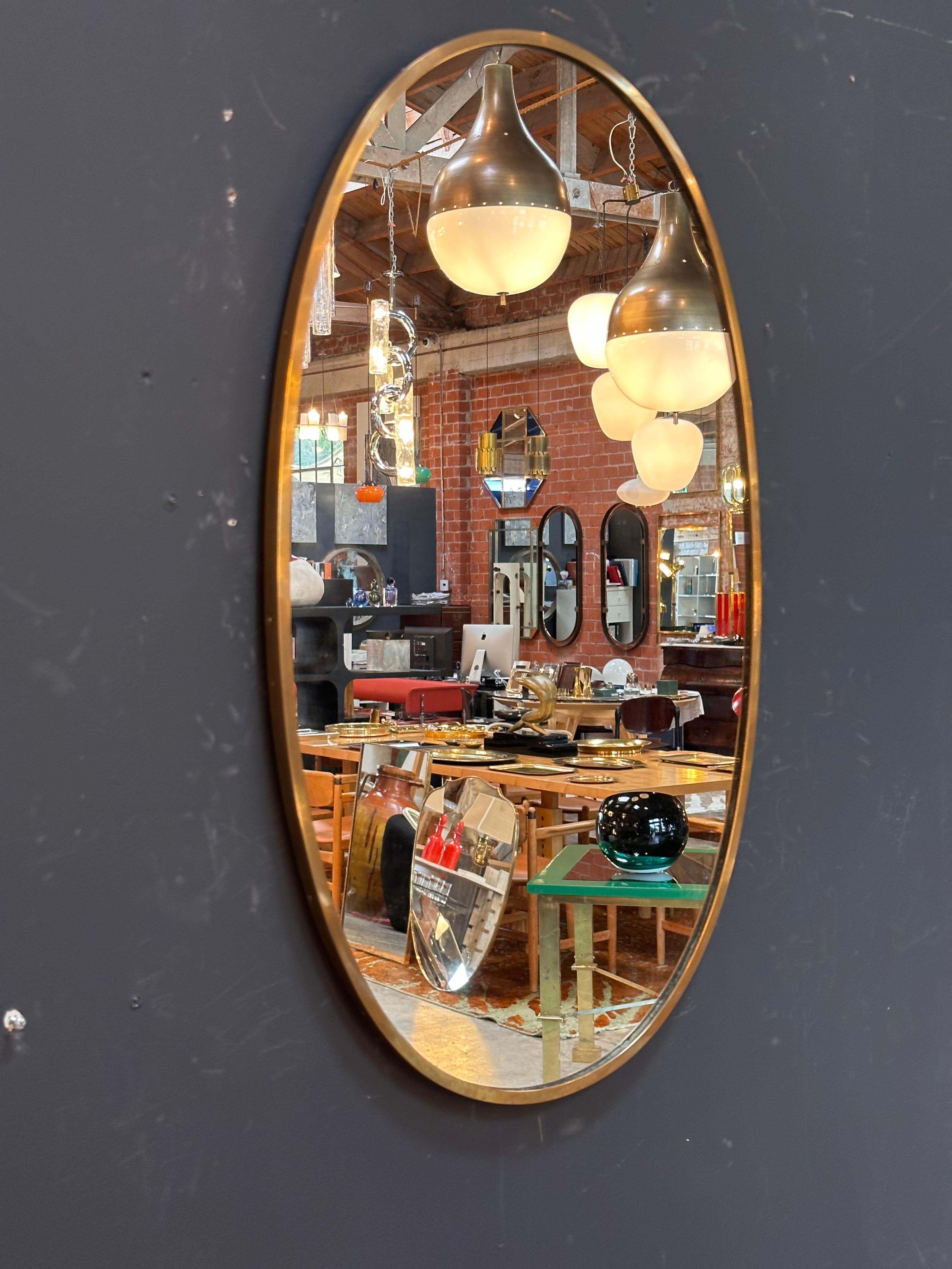 Vintage Italian Oval Brass Mirror 1980s For Sale at 1stDibs